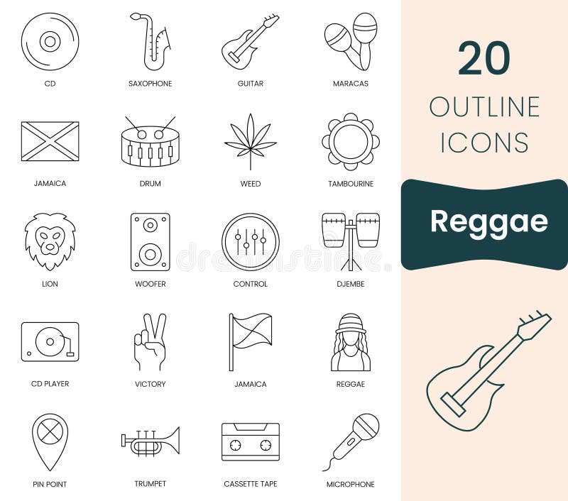 Set of Reggae Icons. Thin Outline Icons Pack Stock Vector ...