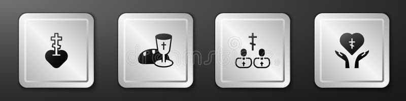 Set Religious Cross in Heart, Goblet and Bread, Priest and Icon. Silver ...