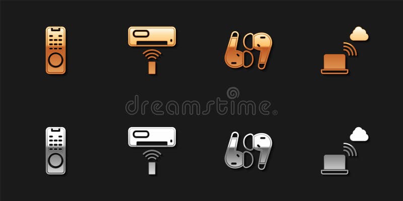 Set Remote Control, Air Conditioner, Headphones and Network Cloud ...