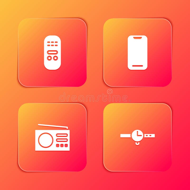 Set Remote Control, Smartphone, Radio and Wrist Watch Icon. Vector ...