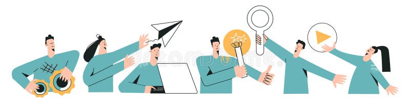 Set of Remote Team Characters Modern Flat Vector Illustration. Global ...