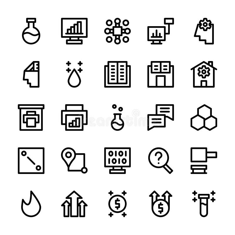 Set of Research and Development Center Outline Style Icon - Vector ...