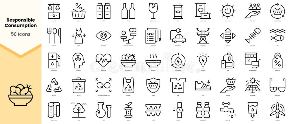 Set of Responsible Consumption Icons. Simple Line Art Style Icons Pack ...