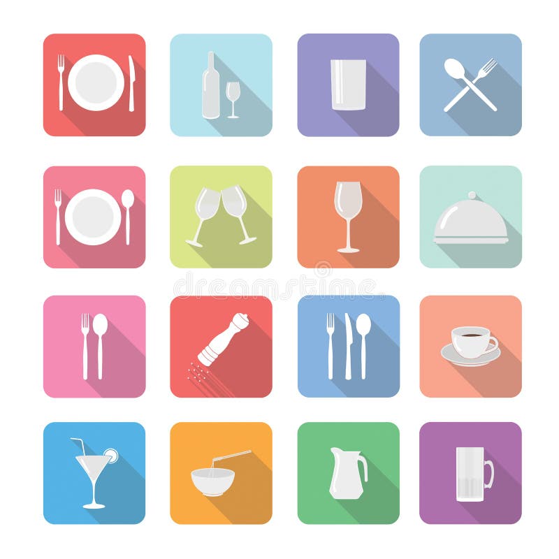 Set of Restaurant Icons in Flat Design Stock Vector - Illustration of ...