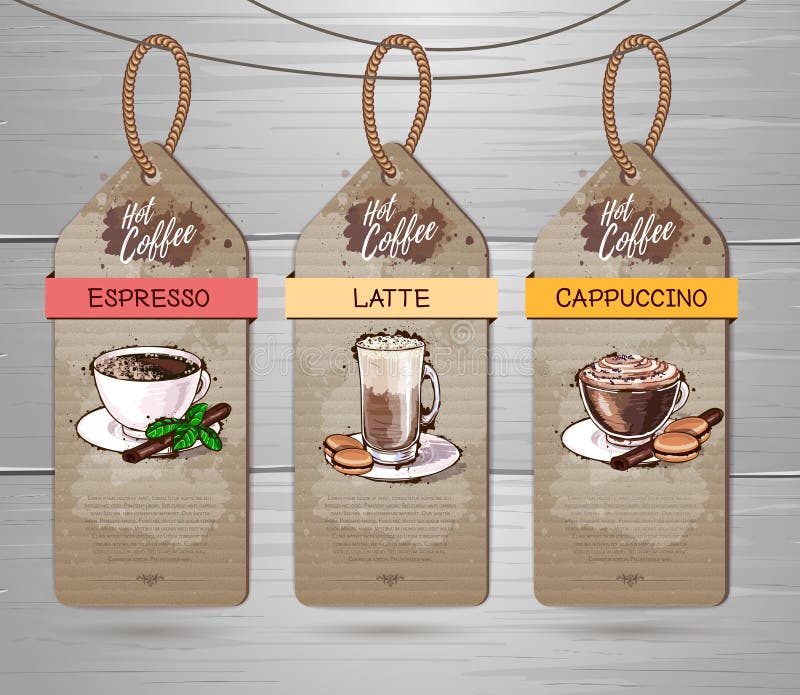 Set of Labels with Cup of Coffee Stock Vector - Illustration of natural ...