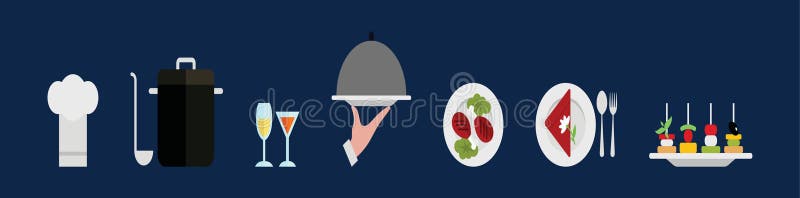 Set of Restaurant Related Vector. Cartoon Icon Design Template with ...