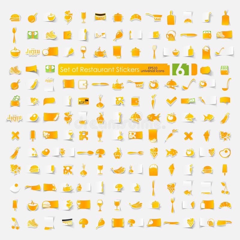 Set of restaurant stickers stock vector. Illustration of abstract ...