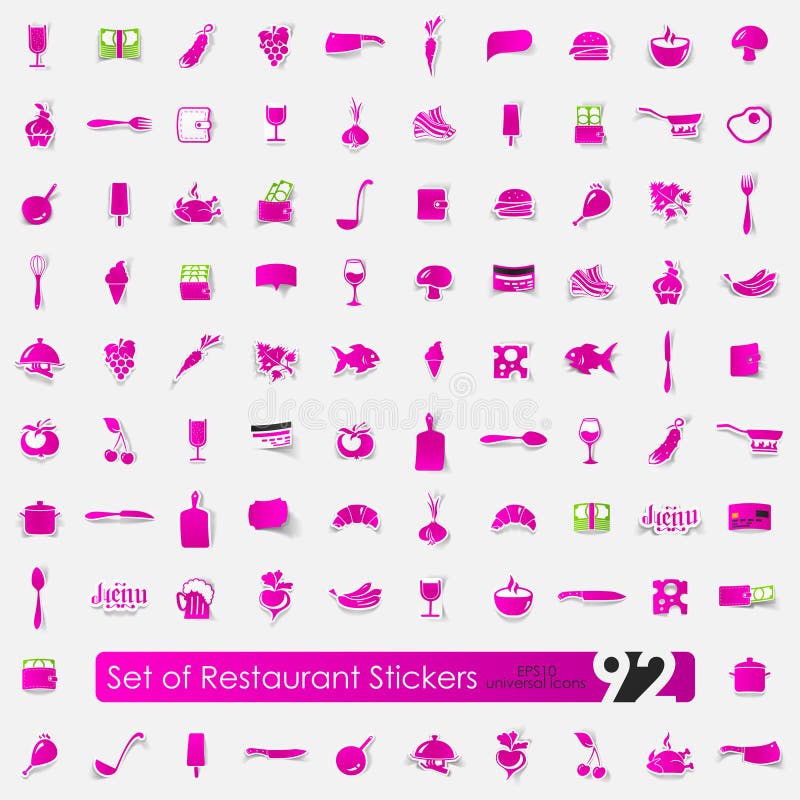 Set of restaurant stickers stock vector. Illustration of graphic - 56924722