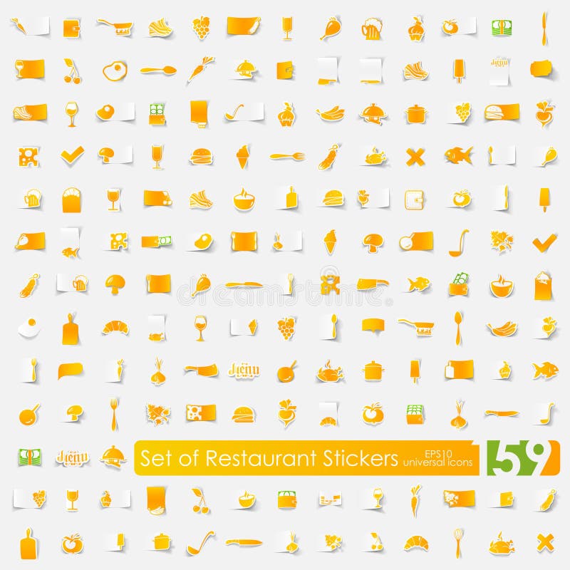 Set of restaurant stickers stock vector. Illustration of color - 79017357