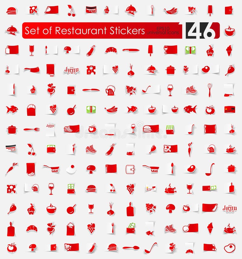 Set of restaurant stickers stock vector. Illustration of creative ...