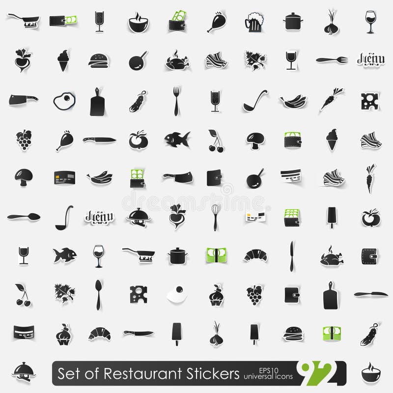 Set of restaurant stickers stock vector. Illustration of cook - 85011999