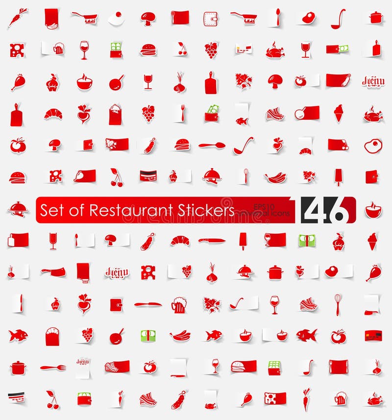 Set of restaurant stickers stock vector. Illustration of elegant - 98351779