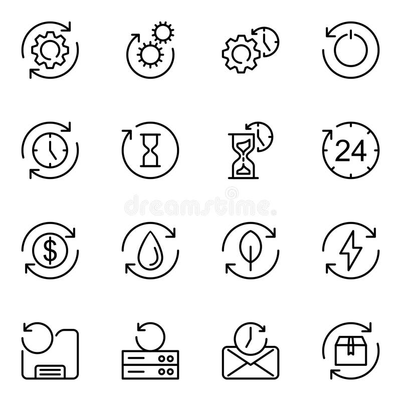 Set of 16 Restore and Restart Icons Vector. Clock, Restart, Restore ... Set of 16 Restore and Restart Icons Vector. Clock, Restart, Restore ...