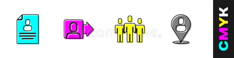 Set Resume, Team Leader, Users Group and Worker Location Icon. Vector ...