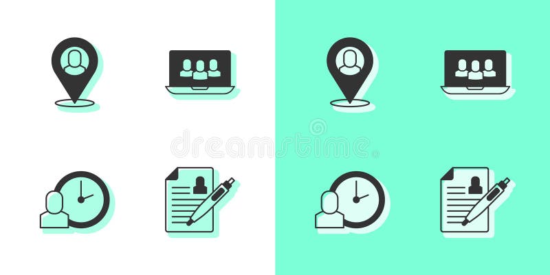 Set Resume, Worker Location, Time and Project Team Base Icon. Vector ...