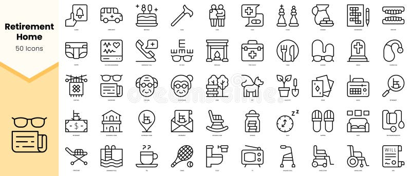 Set of Retirement Home Icons. Simple Line Art Style Icons Pack Stock ...