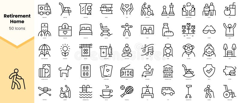 Set of Retirement Home Icons. Simple Line Art Style Icons Pack Stock ...