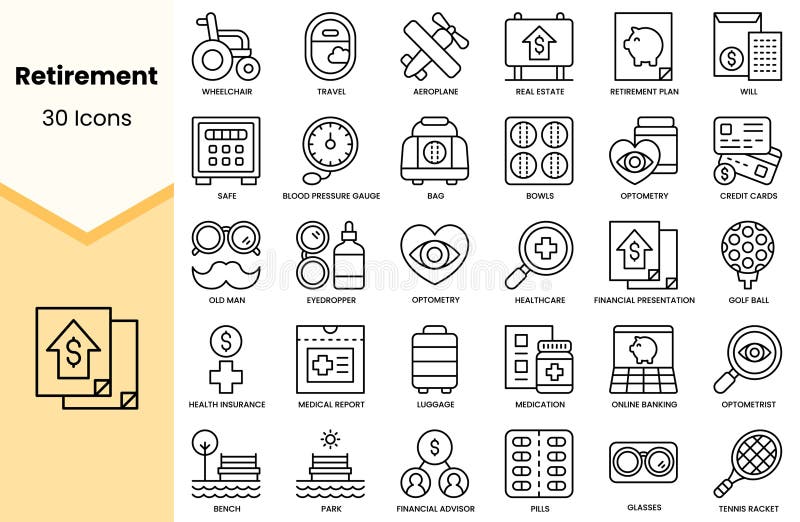 Set of Retirement Icons. Simple Line Art Style Icons Pack Stock Vector ...