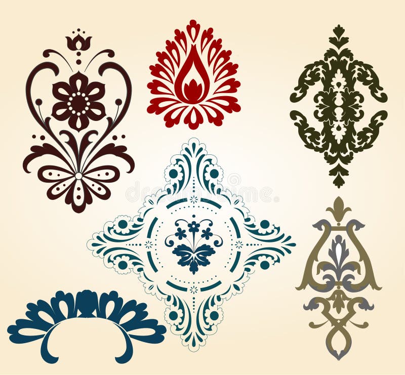 Set of Abstract Flowers in Persian and Indian Stock Vector ...