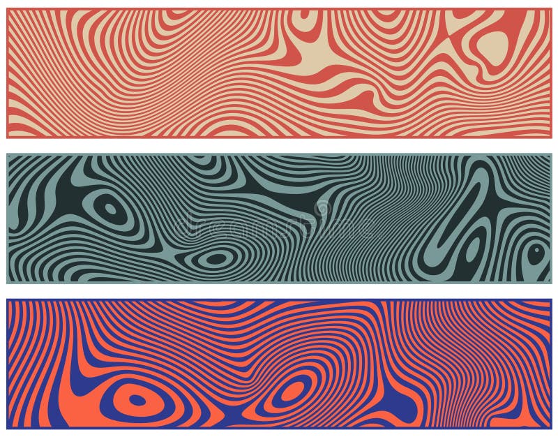 Set of Retro Banners Designs with Wavy Contrast Stripes and Optical ...