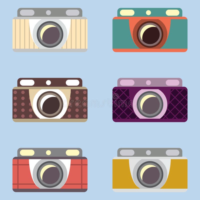 Set of Retro Cameras. Flat Design. Stock Illustration - Illustration of ...
