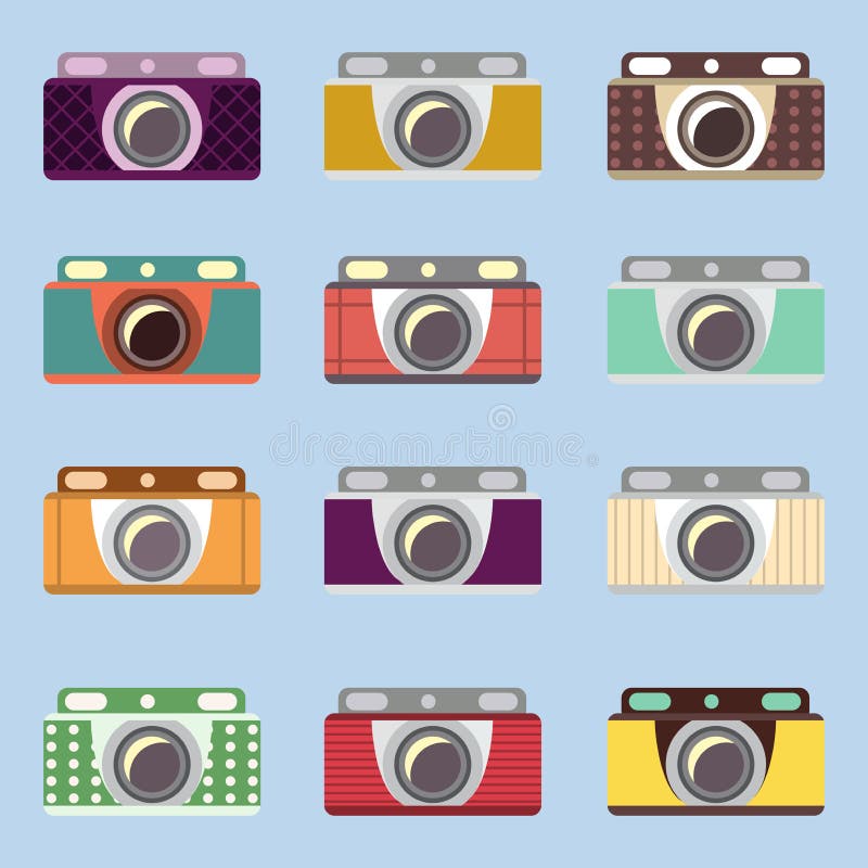 Set of Retro Cameras. Flat Design Stock Illustration - Illustration of ...
