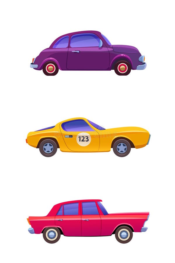 Set of Retro Cars in Cartoon Style Stock Vector - Illustration of ...