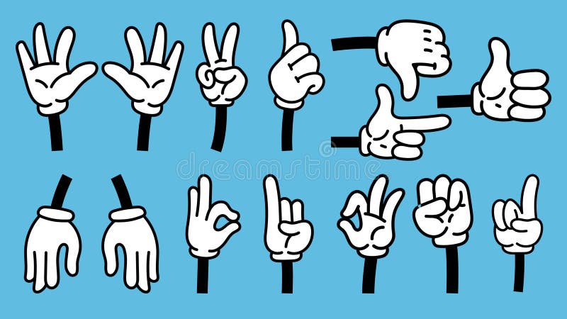 Set of Retro Cartoon Hand Gesture Stock Vector - Illustration of 1930s ...