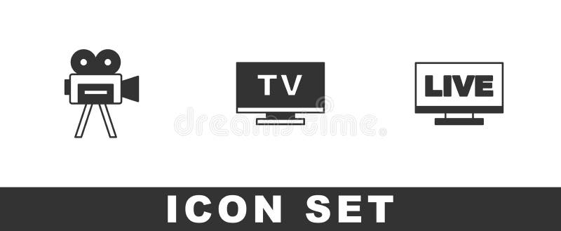 Set Retro Cinema Camera, Smart Tv and Live Stream Icon. Vector Stock ...