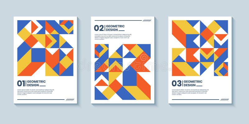 Set of 3 Retro Cover Template with Abstract Geometric Shape Composition ...