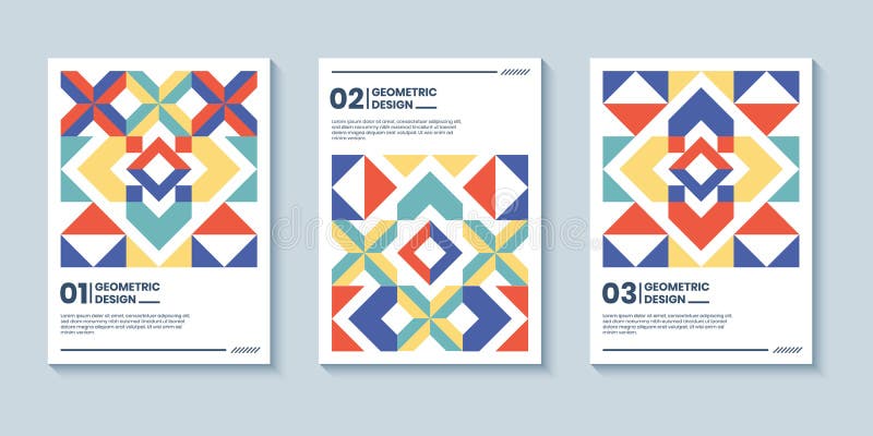Set of 3 Retro Cover Template with Abstract Geometric Shape Composition ...