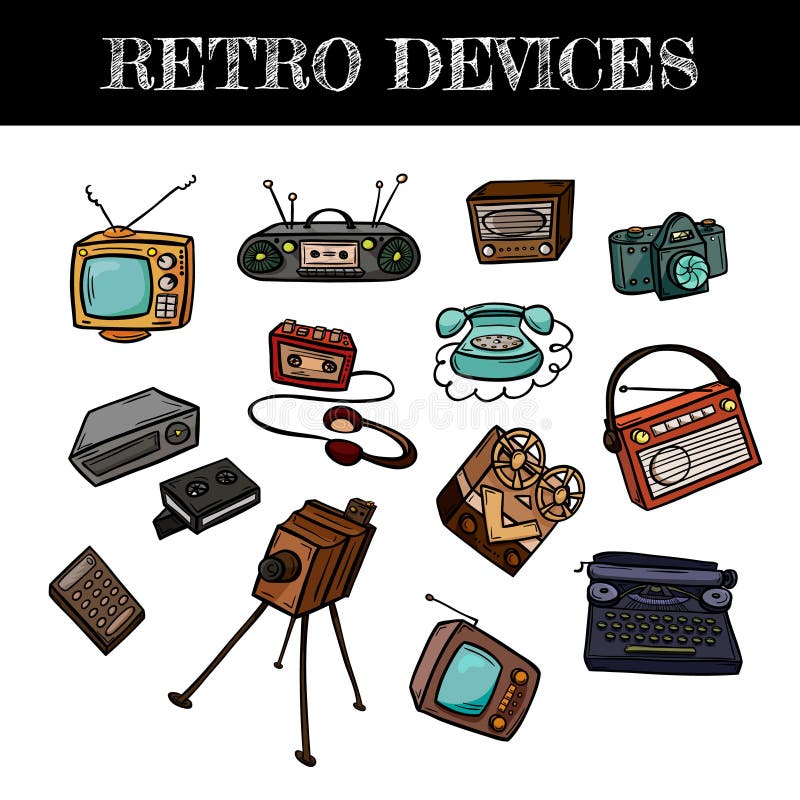 Set of retro devices stock vector. Illustration of film - 94056315