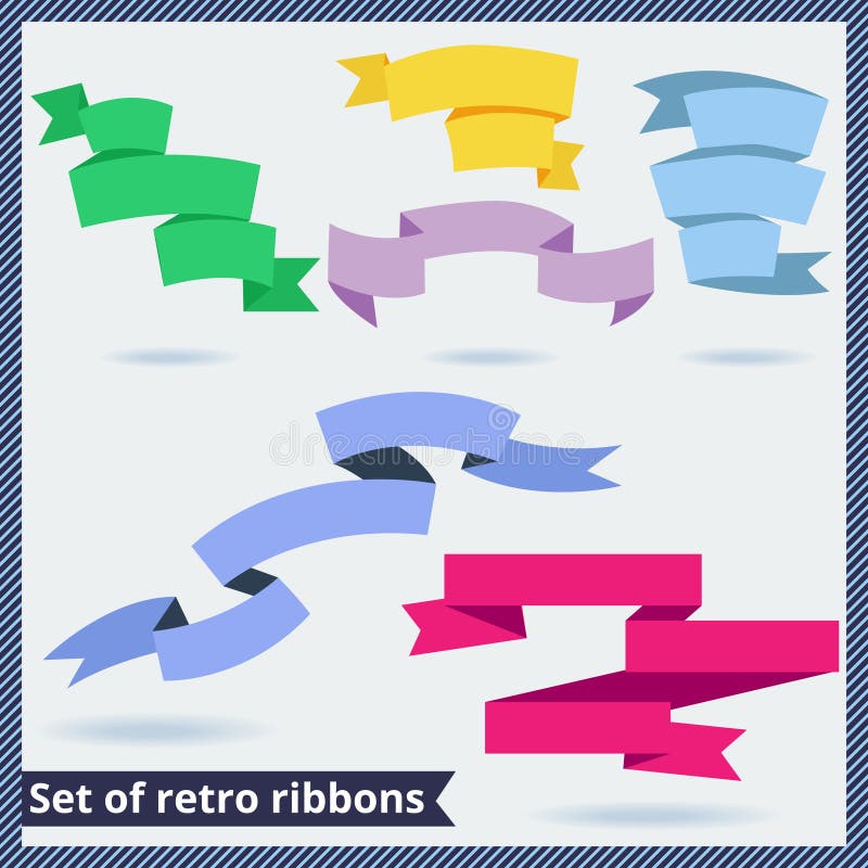 Set of Retro and Flat Ribbons Stock Vector - Illustration of decoration ...
