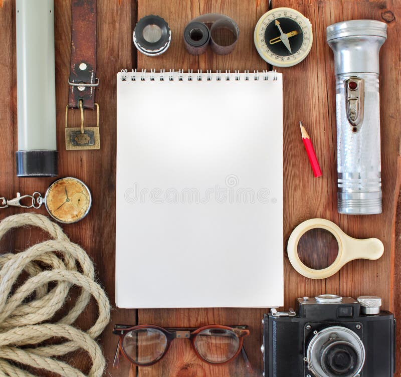 Set of Retro Items for Tourists Stock Photo - Image of compass, glasses ...