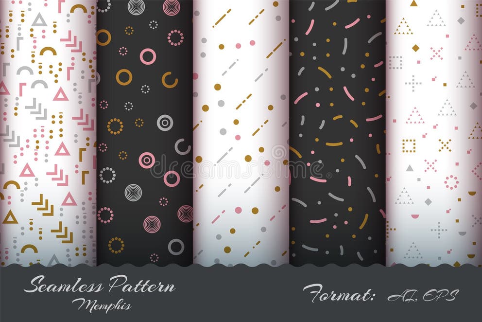 Set Retro Memphis Seamless Pattern Stock Vector - Illustration of ...