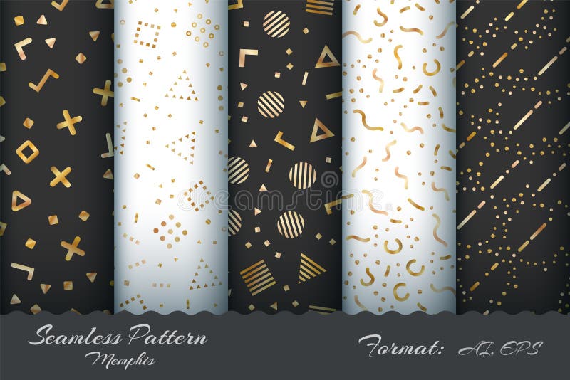 Set Retro Memphis Seamless Pattern Stock Vector - Illustration of ...