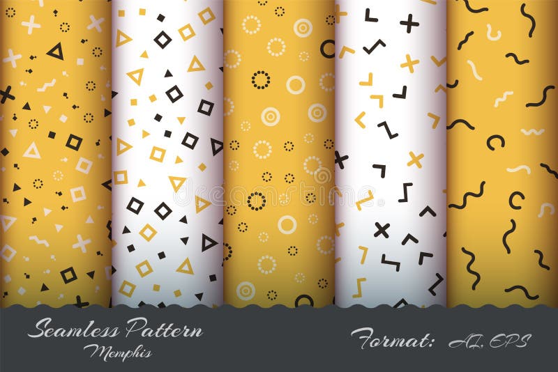Set Retro Memphis Seamless Pattern Stock Vector - Illustration of plaid, abstract: 236653929