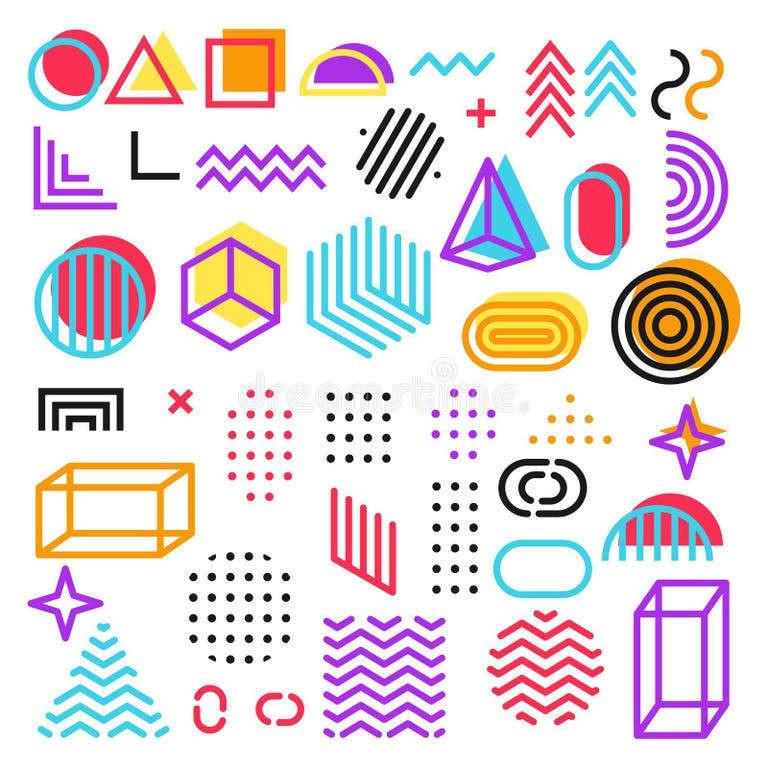 Set of Retro Memphis Style Elements Stock Vector - Illustration of ...