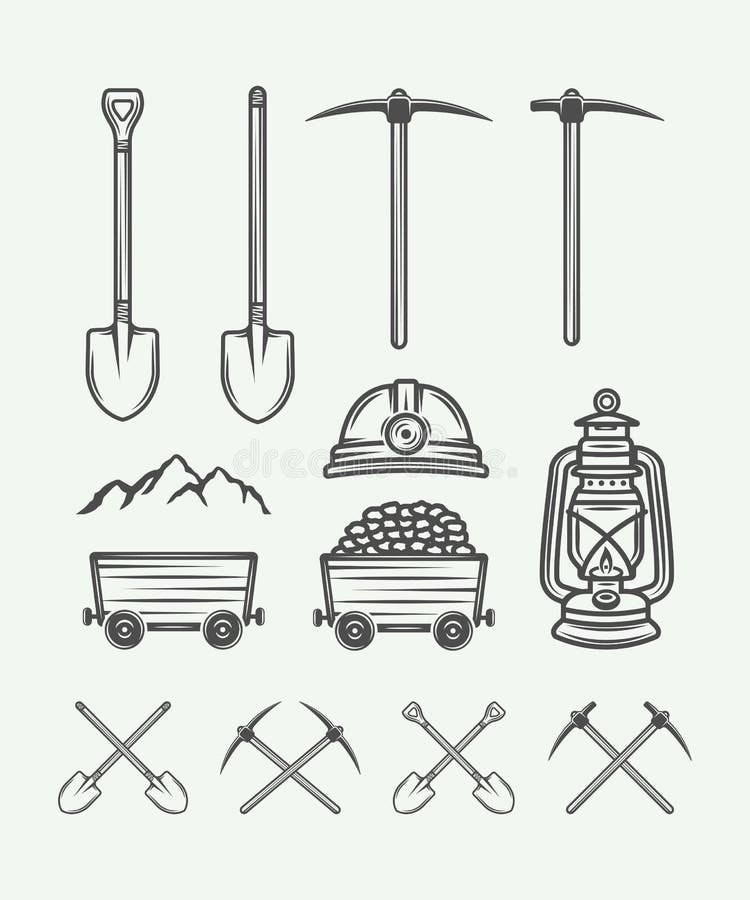 Set of Retro Mining or Construction Logos, Badges, Emblems Stock Vector ...