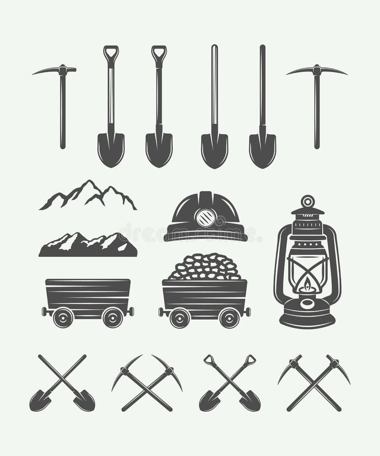 Set of Retro Mining or Construction Logos, Badges, Emblems Stock Vector ...