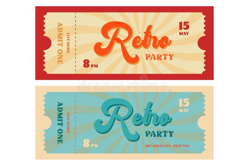 Set of retro party tickets stock vector. Illustration of pass - 287945223