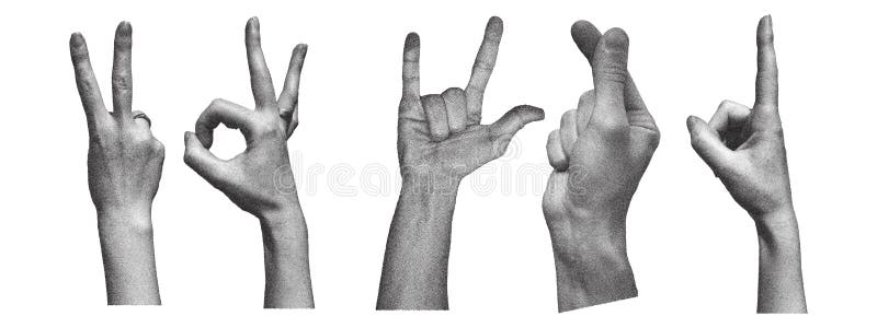 Set of Retro Photocopy Human Hands on Transparent Background. Vector ...