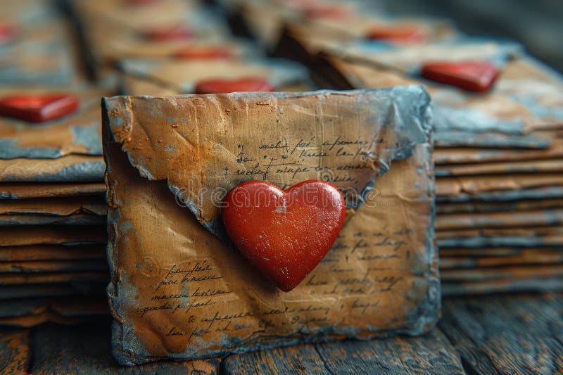A Set of Retro Postal Envelopes with a Red Heart Seal. Realistic ...
