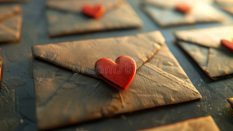 A Set of Retro Postal Envelopes with a Red Heart Seal. Realistic ...