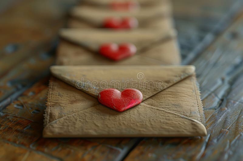 A Set of Retro Postal Envelopes with a Red Heart Seal. Realistic ...