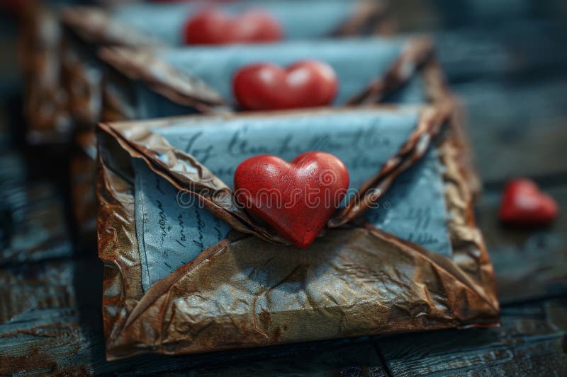 A Set of Retro Postal Envelopes with a Red Heart Seal. Realistic ...