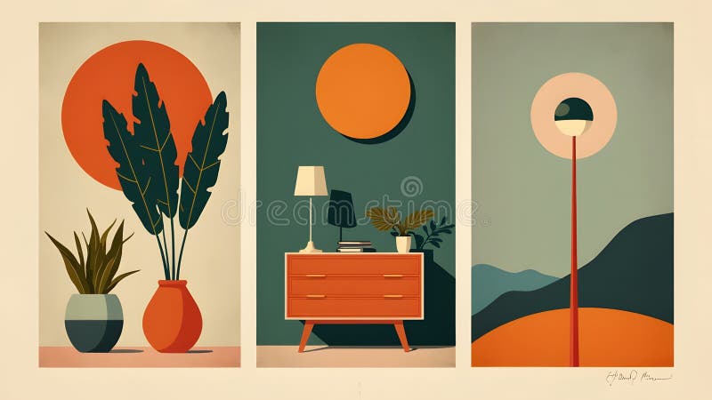 Set of Retro Posters with Interior Design Elements in Flat Style ...