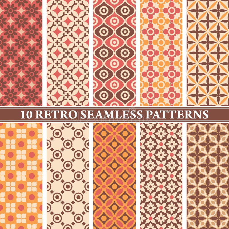 Set of 10 Retro Seamless Patterns Stock Vector - Illustration of print ...