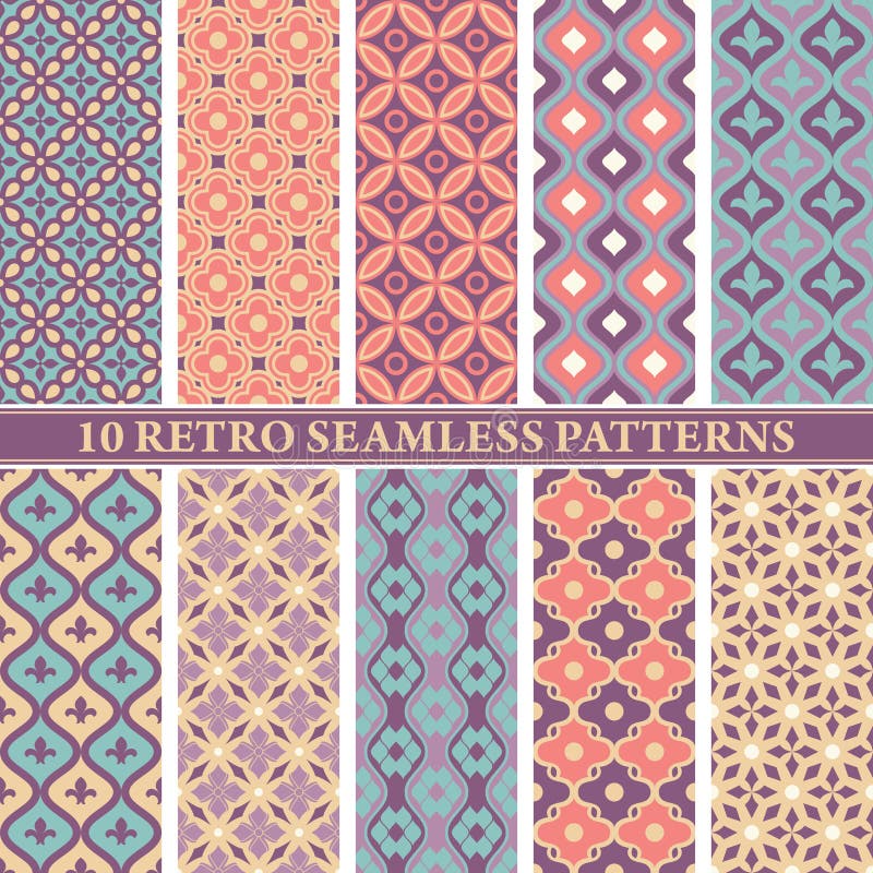 Set of 10 Retro Seamless Patterns Stock Vector - Illustration of color ...