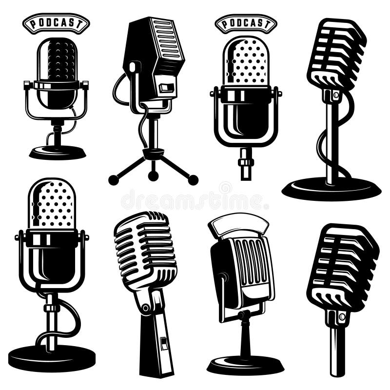 Set of Retro Style Microphone Icons Isolated on White Background ...